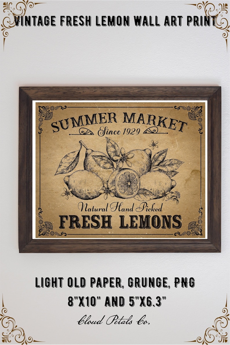 Vintage Lemon Farm Fresh Sign Printable Lemon Sign Wall Art - Etsy