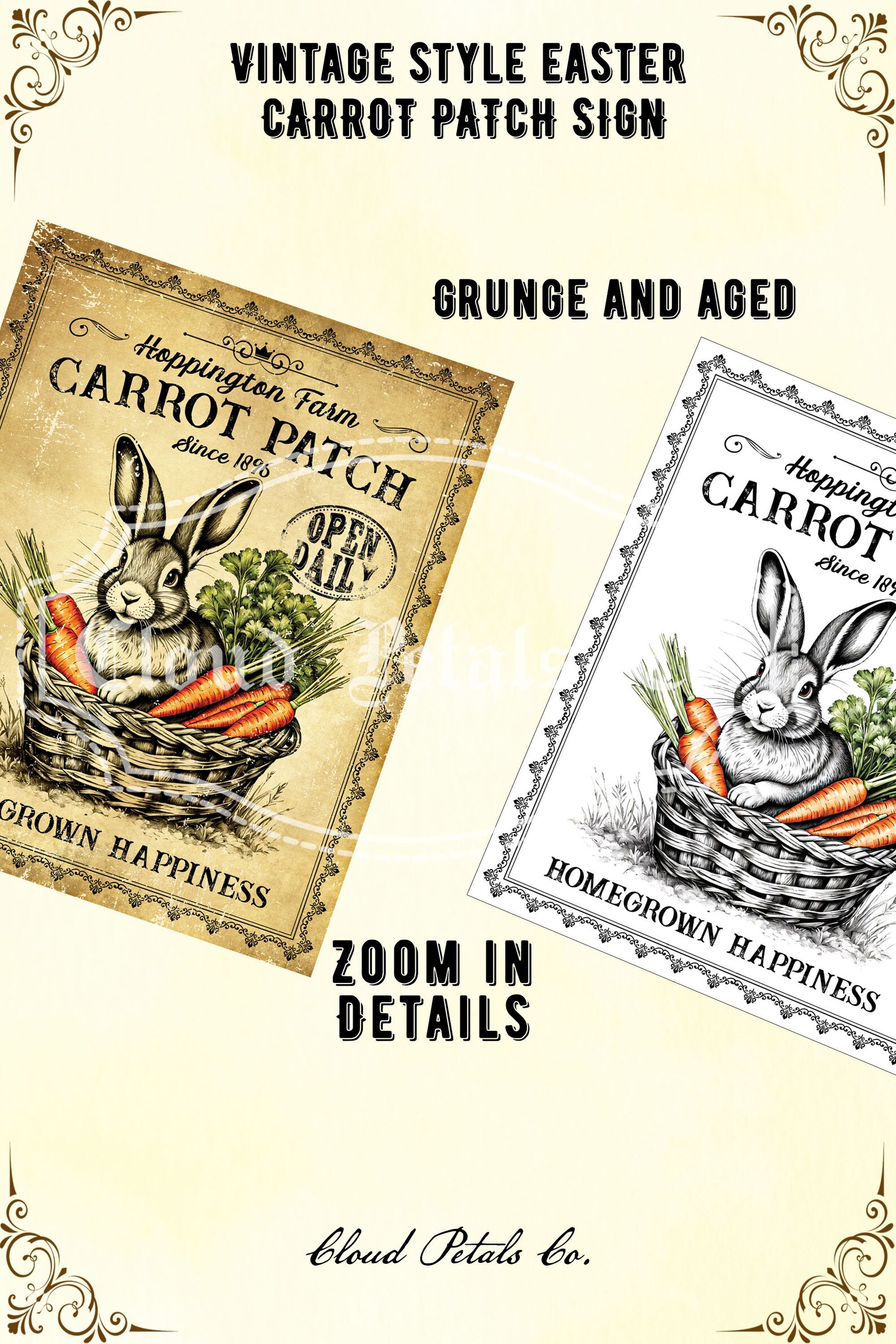 Vintage Easter Carrot Patch Sign: Printable Bunny Wall Art (digital ...