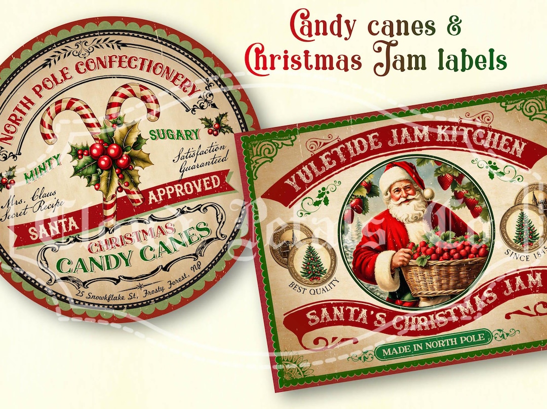 Vintage Christmas Treat Labels, Printable Christmas Kitchen Decor ...
