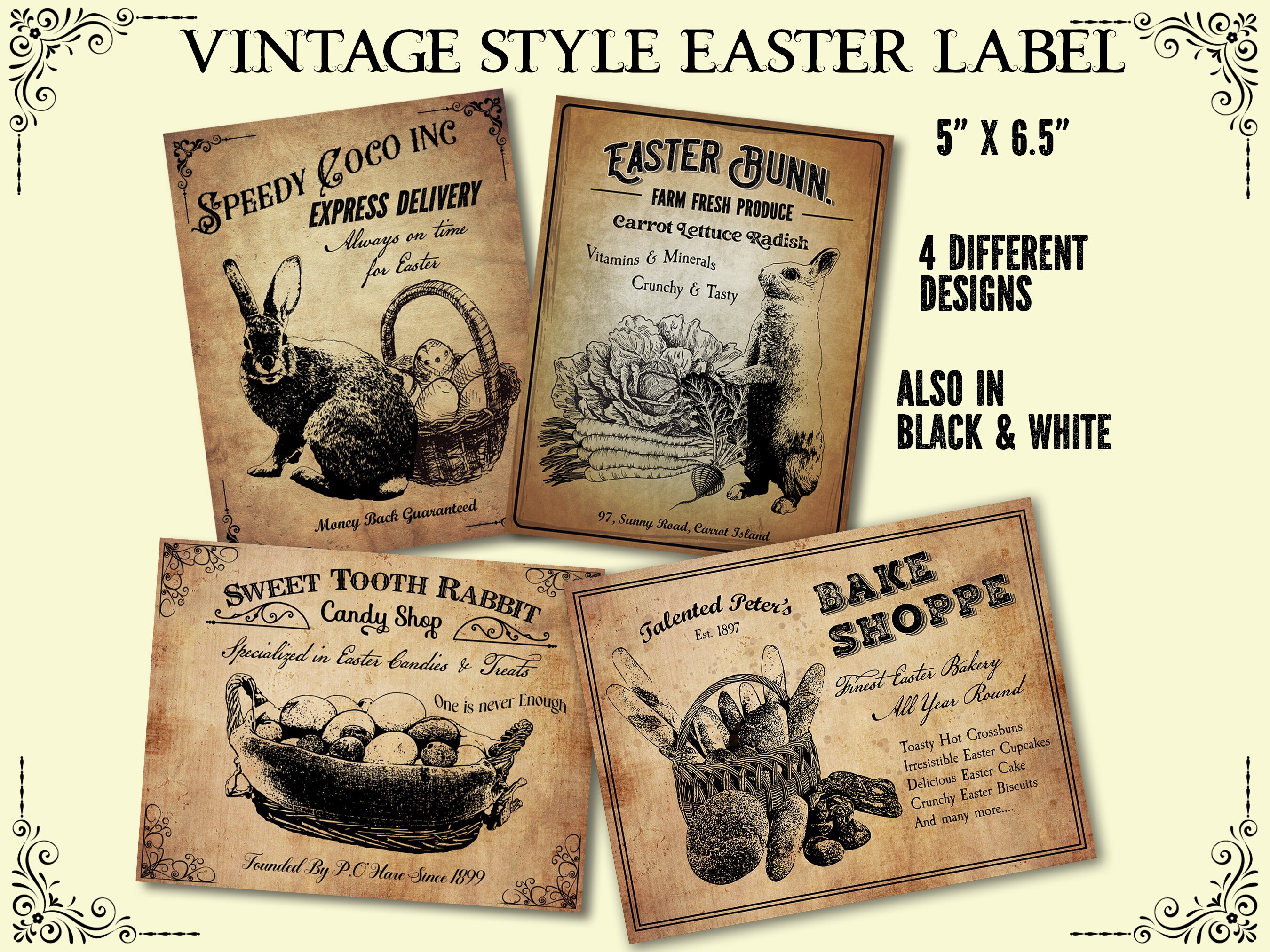 Primitive Easter Label Printable Rabbit Tags Vintage Bunny - Etsy
