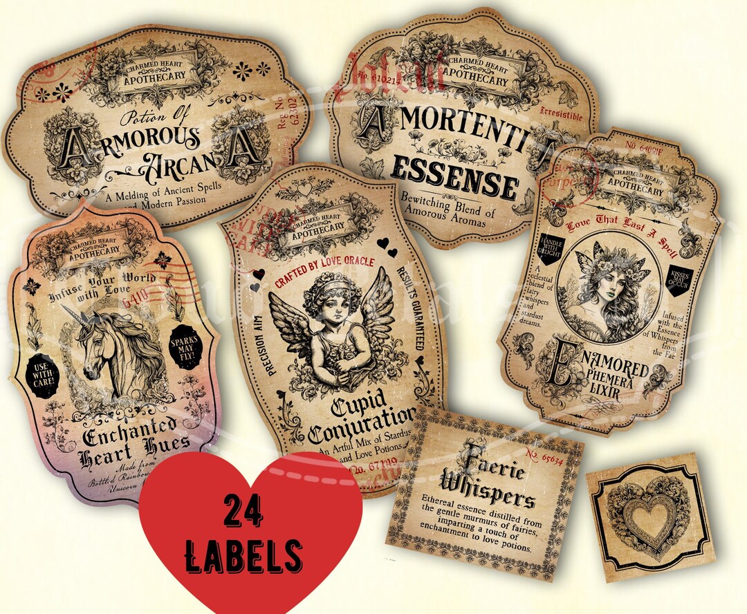 Vintage Valentine Love Potion Labels, Printable Labels for Jar, Bottle ...
