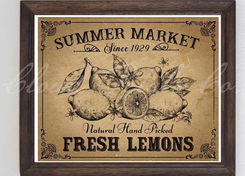 Vintage Lemon Farm Fresh Sign Printable Lemon Sign Wall Art - Etsy