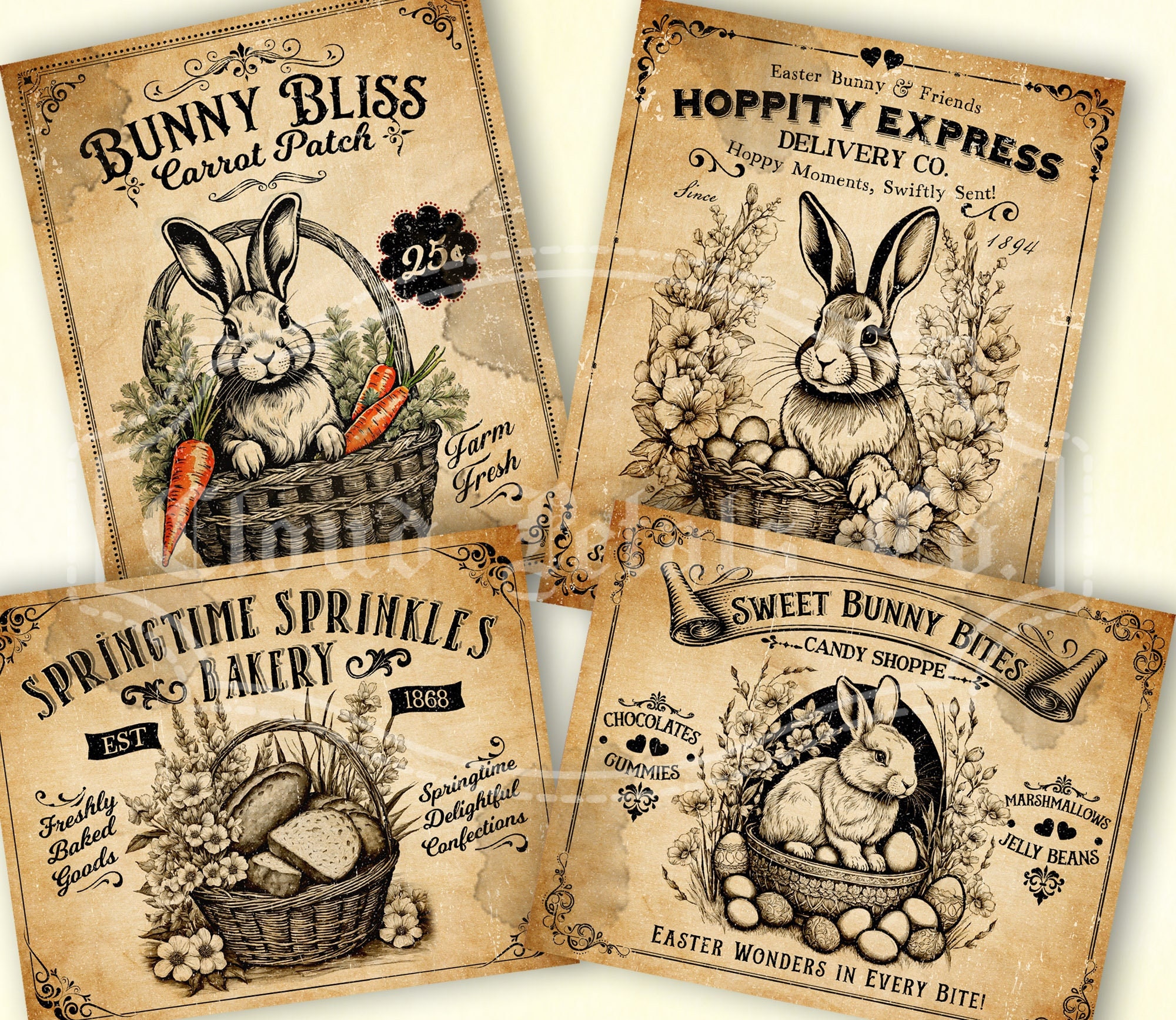Vintage Easter Bunny Labels, Printable Easter Decor (digital Download ...