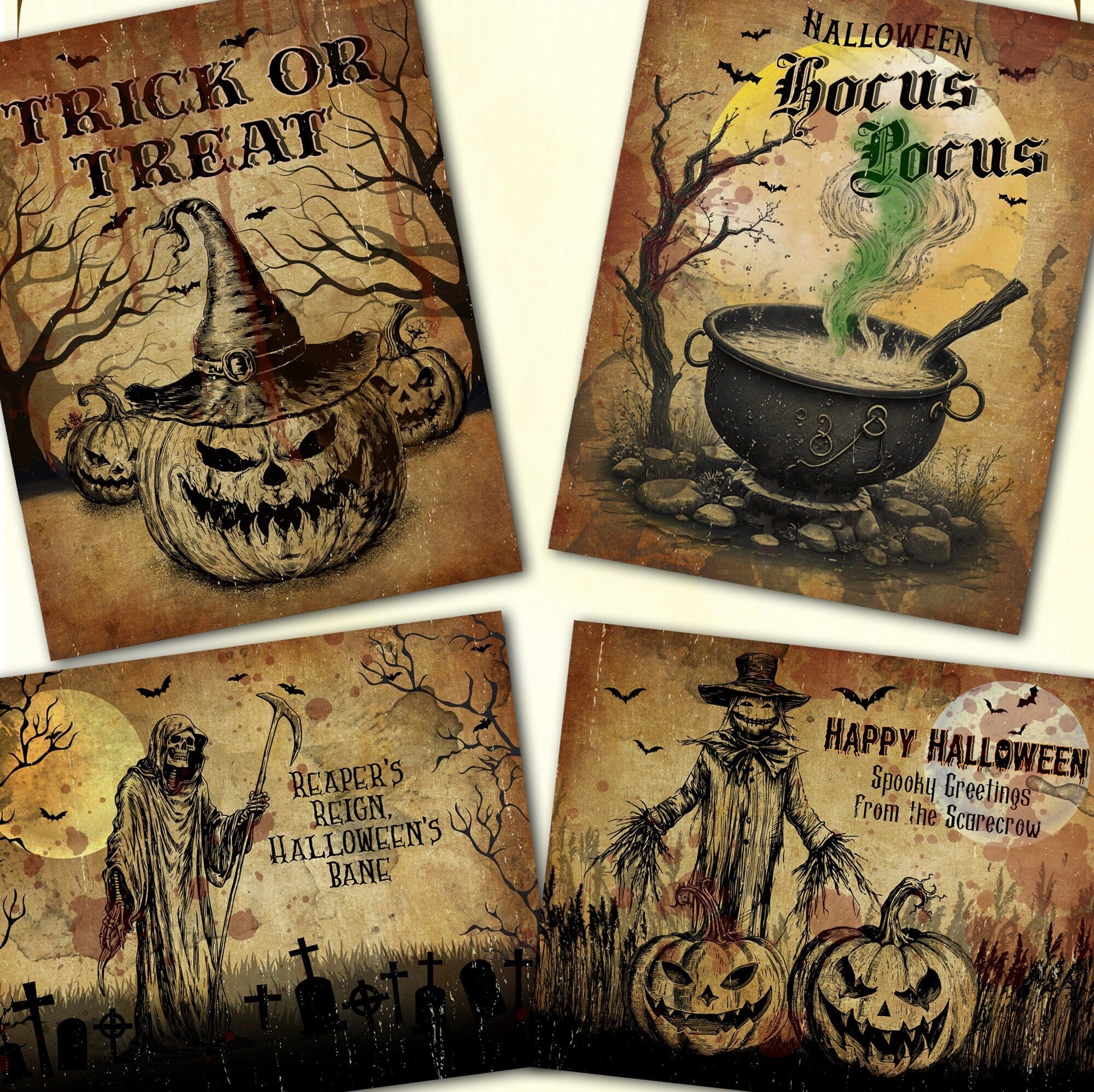 Vintage Halloween Labels Printable Witch Cauldron Jack O - Etsy