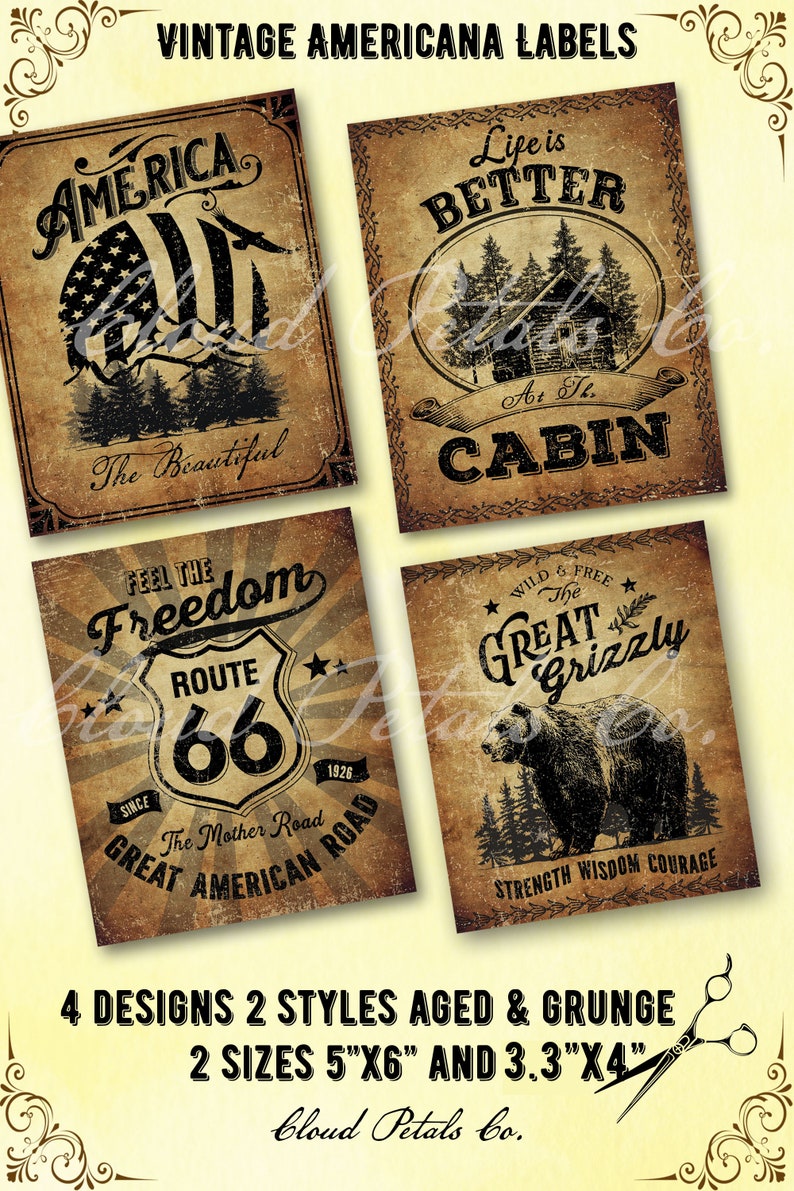 Vintage Americana Labels Primitive Americana Decor Printable - Etsy