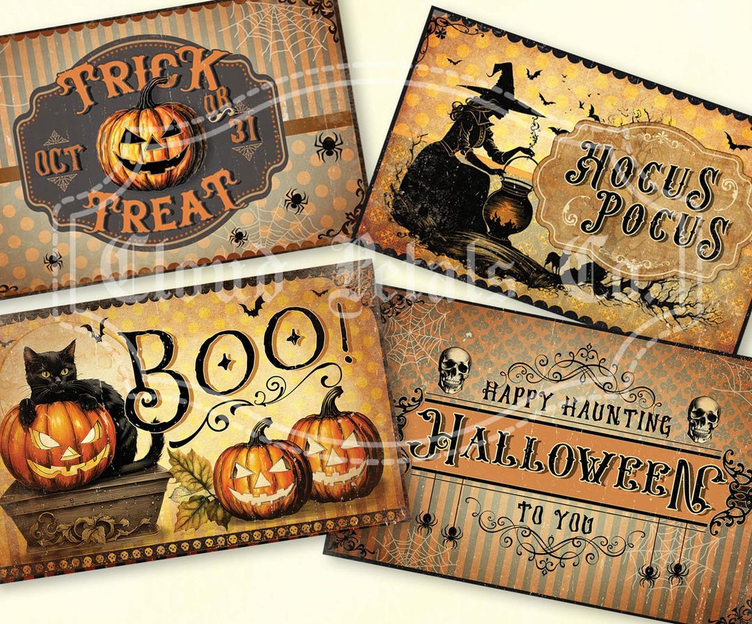 Vintage Halloween Labels: Witch, Jack O' Lantern Printable (digital ...