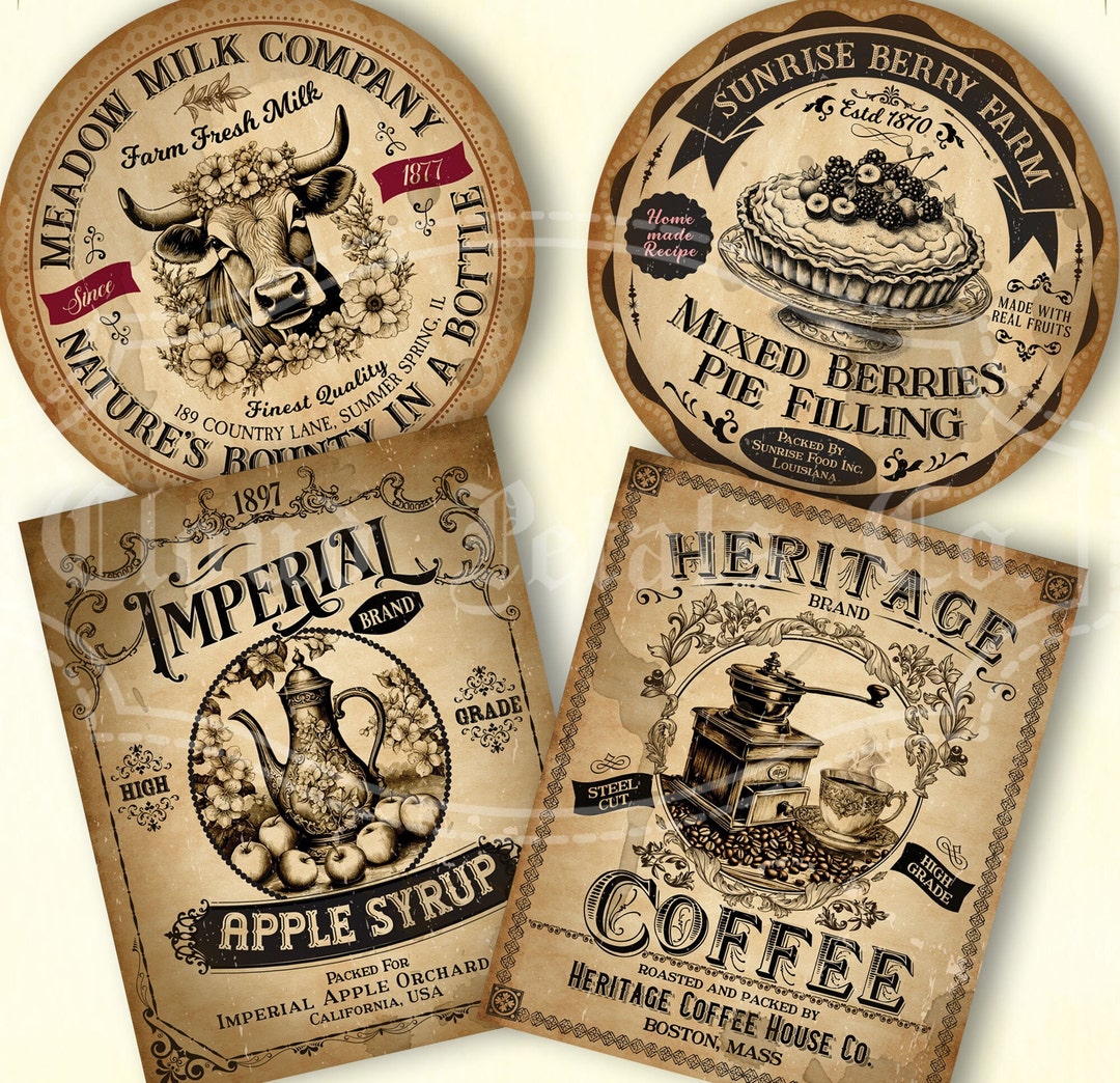 Vintage Kitchen Labels, Printable Labels for Jar, Primitive Farmhouse ...