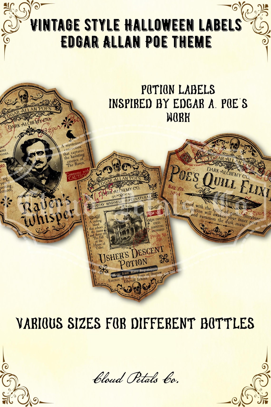 Edgar Allan Poe Halloween Potion Labels: Vintage Apothecary Jar Labels ...