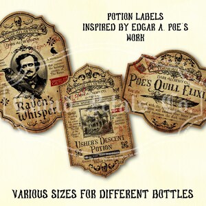 Edgar Allan Poe Halloween Potion Labels: Vintage Apothecary Jar Labels ...