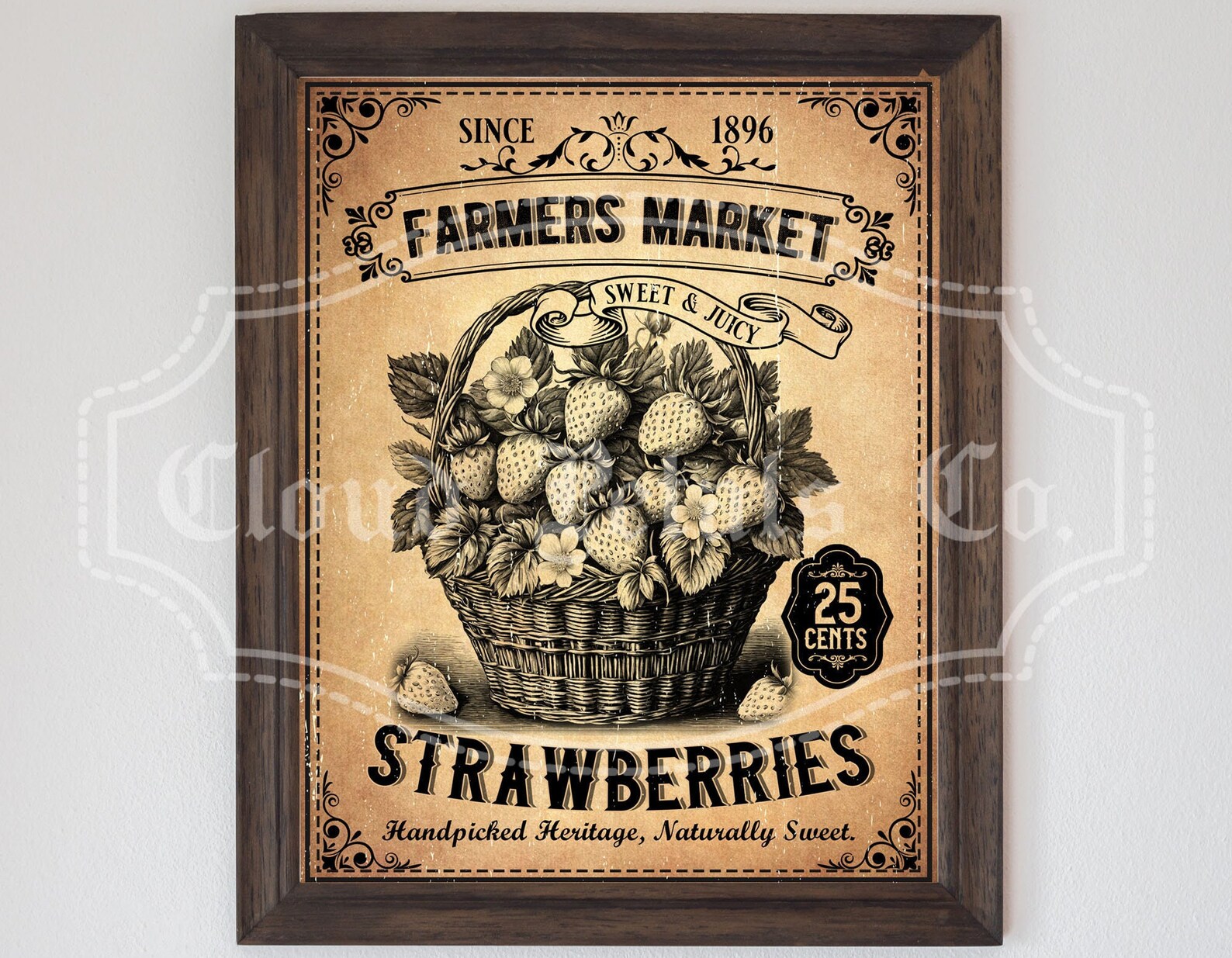 Vintage Farmers Market Strawberry Sign, Printable Strawberry Wall Art ...