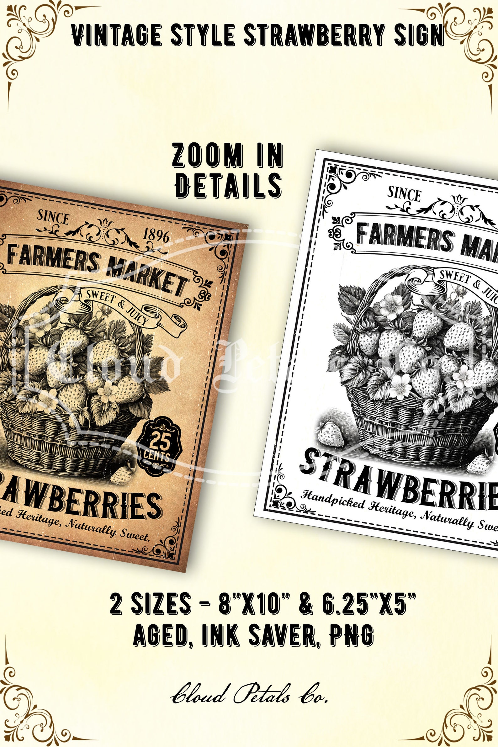 Vintage Farmers Market Strawberry Sign, Printable Strawberry Wall Art ...