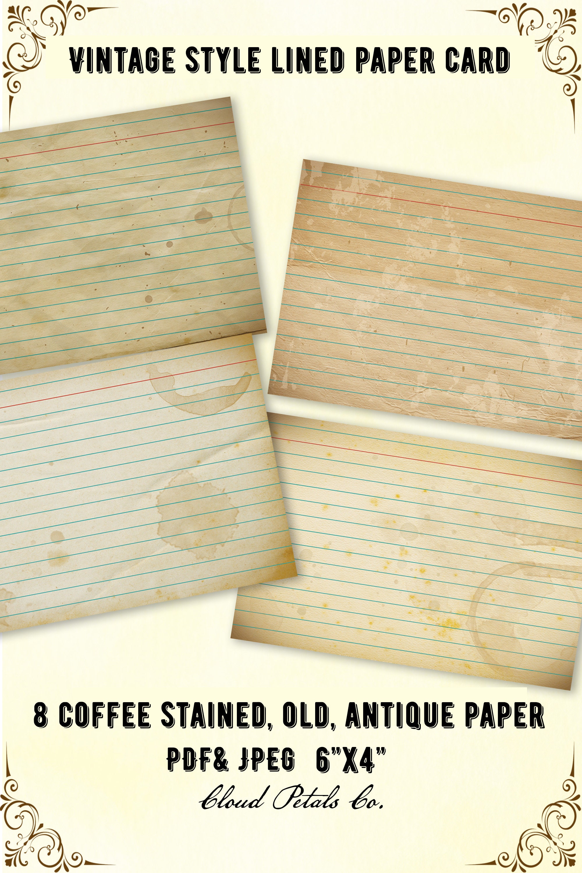 Grunge Coffee Stained Lined Paper Printable 4x6 Blank Lined - Etsy
