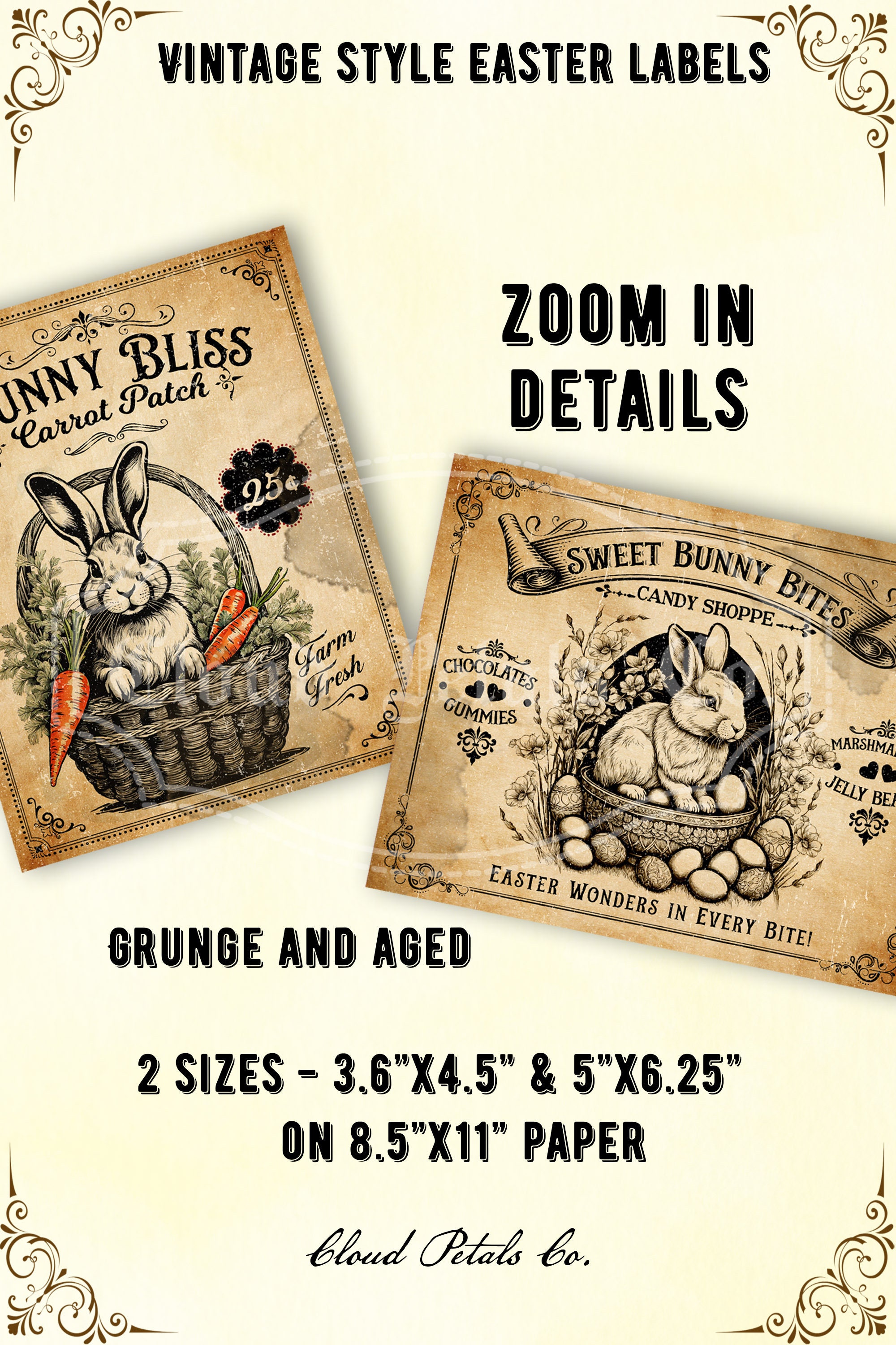 Vintage Easter Bunny Labels, Printable Easter Decor (digital Download ...
