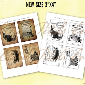 Primitive Easter Label, Printable Rabbit Tags, Vintage Bunny Print ...