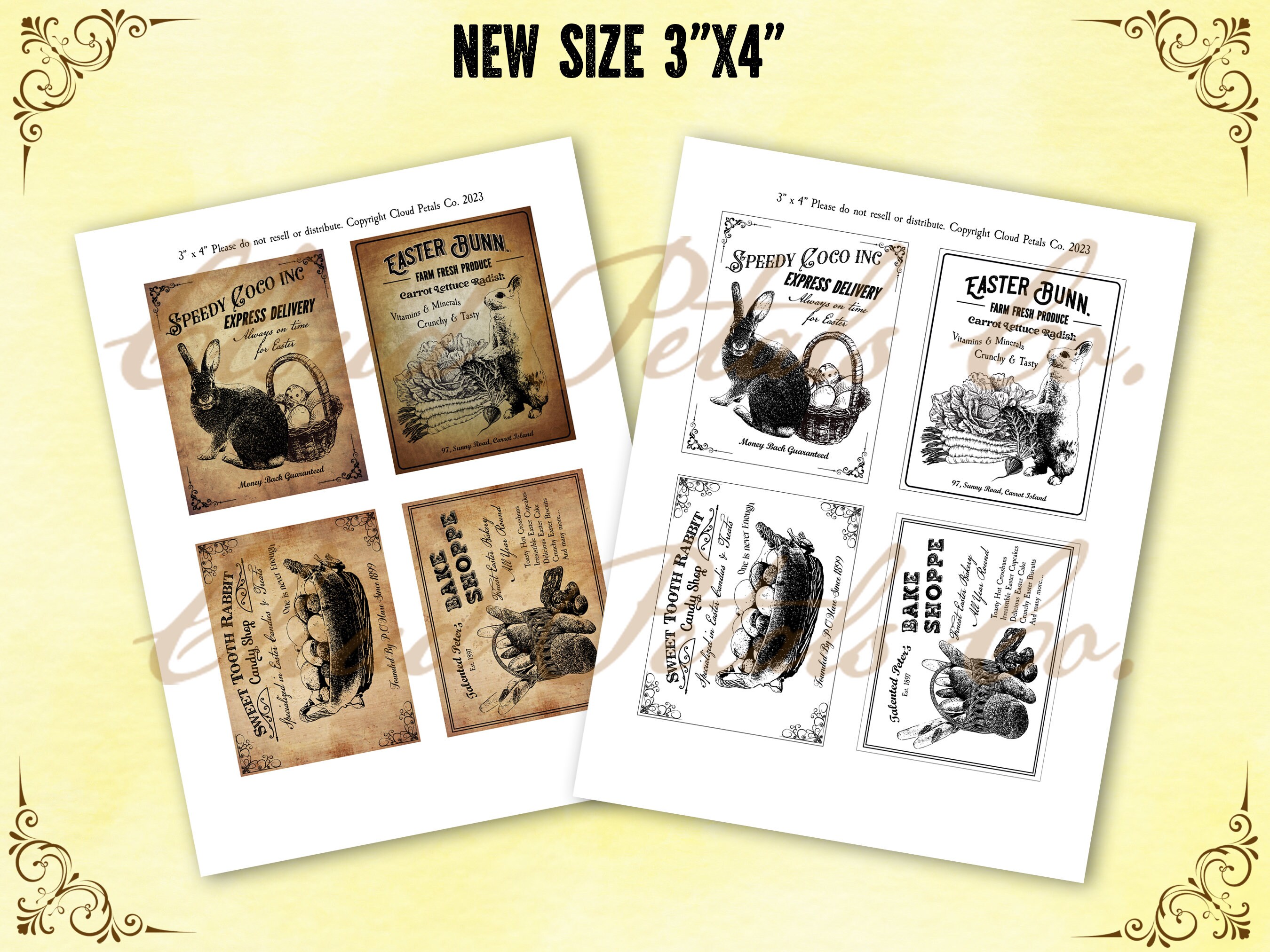 Primitive Easter Label, Printable Rabbit Tags, Vintage Bunny Print ...