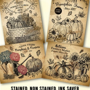 Vintage Pumpkin & Flowers Sign Printable, Thanksgiving Pumpkin Tags ...
