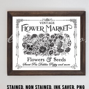 Vintage Flower Market Sign, Poster, Botanical Wall Art, Flowers Sketch ...