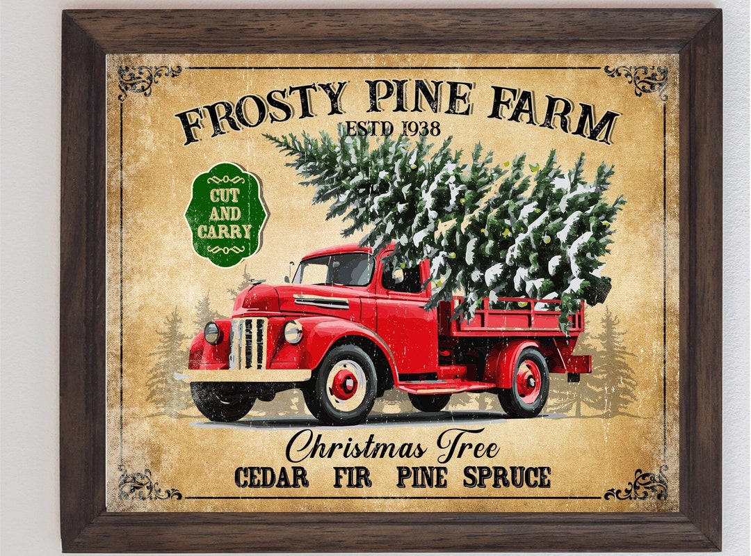 Vintage Christmas Sign Printable, Christmas Truck, Christmas Tree ...