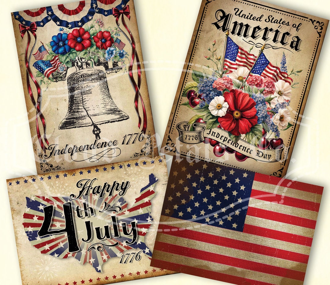 Vintage 4th of July Labels Printable, Independence Day Decor, USA Flag ...