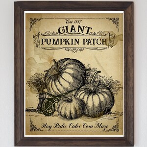 Vintage Pumpkin Patch Sign Printable, Giant Pumpkin Art, Fall Autumn ...