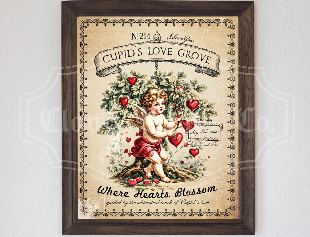 Vintage Valentines Cupid Love Grove Sign, Printable Valentine Wall ...