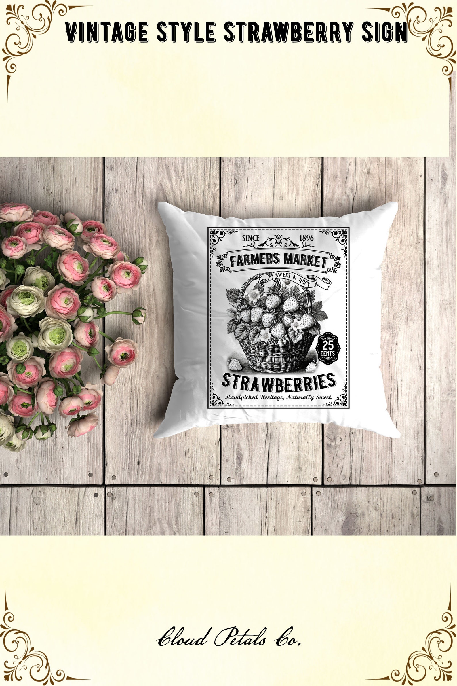 Vintage Farmers Market Strawberry Sign, Printable Strawberry Wall Art ...