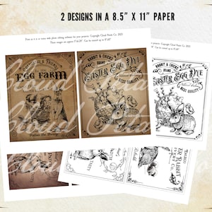 Primitive Easter Label, Printable Rabbit Tags, Vintage Bunny Print ...