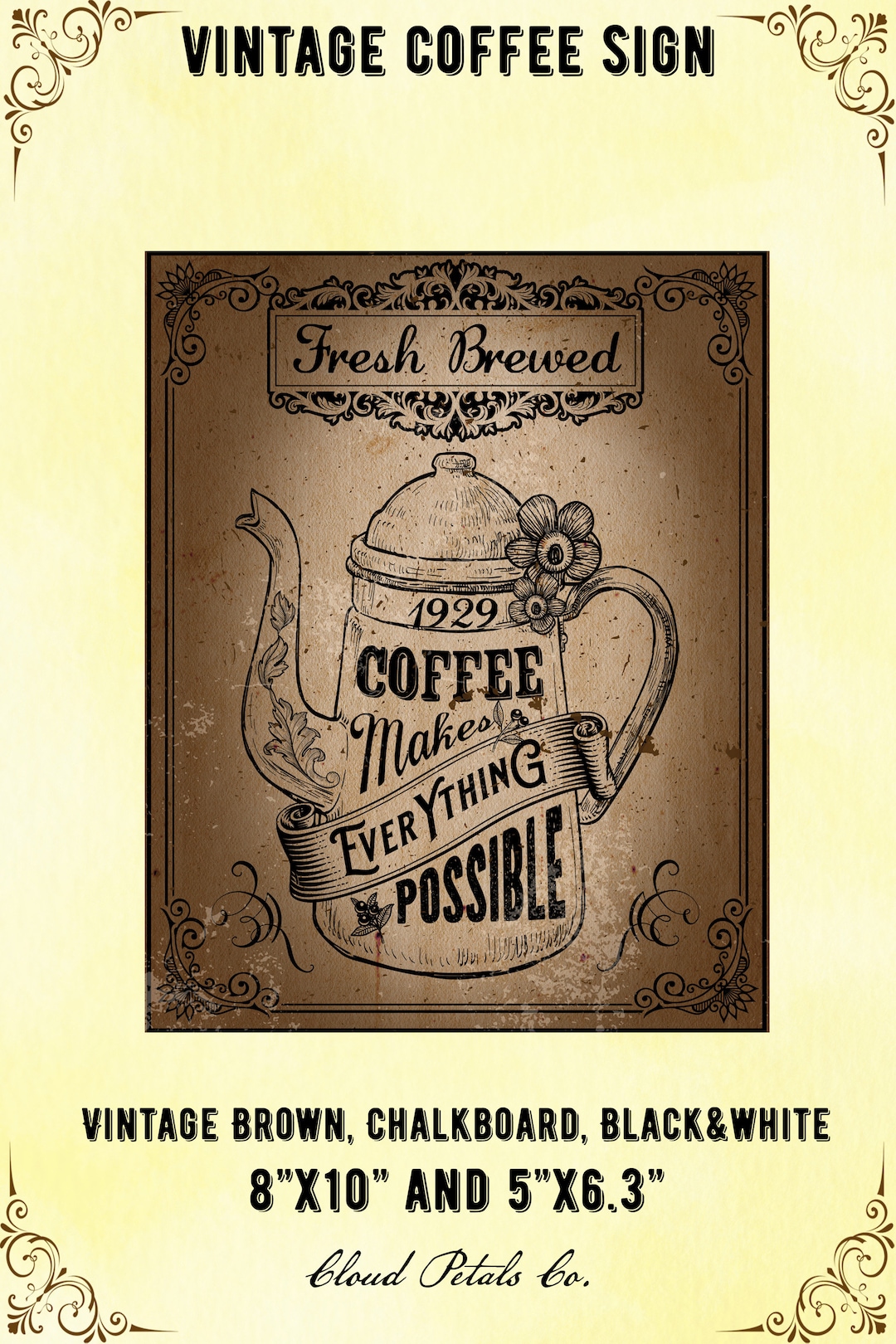 Vintage Coffee Sign, Coffee Art Print Printable, Chalkboard Coffee ...