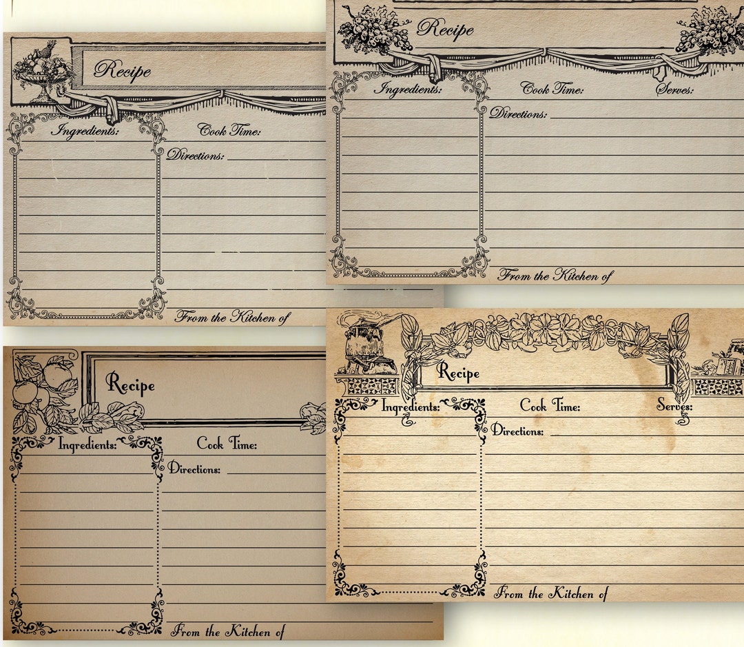 Vintage Blank Recipe Card, 6x4 Recipe Card Printable, Old Paper Digital ...