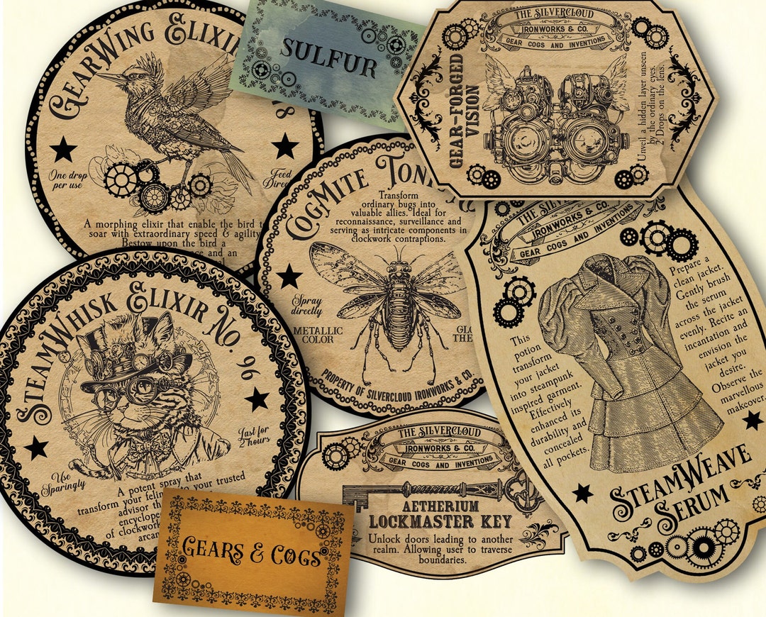 Vintage Steampunk Halloween Labels Printable 1, Apothecary Bottle ...