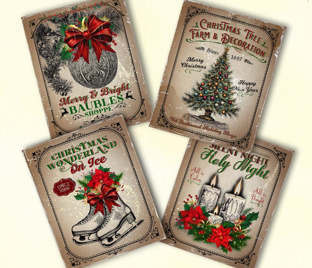 Vintage Christmas Labels, Printable Christmas Decor, Christmas Tree ...