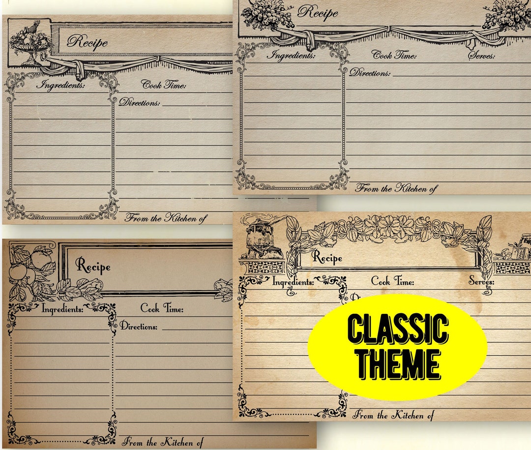 Vintage Blank Recipe Card, 6x4 Recipe Card Printable, Old Paper Digital ...