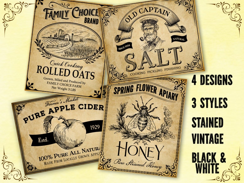 Vintage Kitchen Label Primitive Farmhouse Printable Jar Label - Etsy