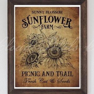 Sunflower Farmhouse Sign, Vintage Sunflower Farm Printable, Sunflower ...