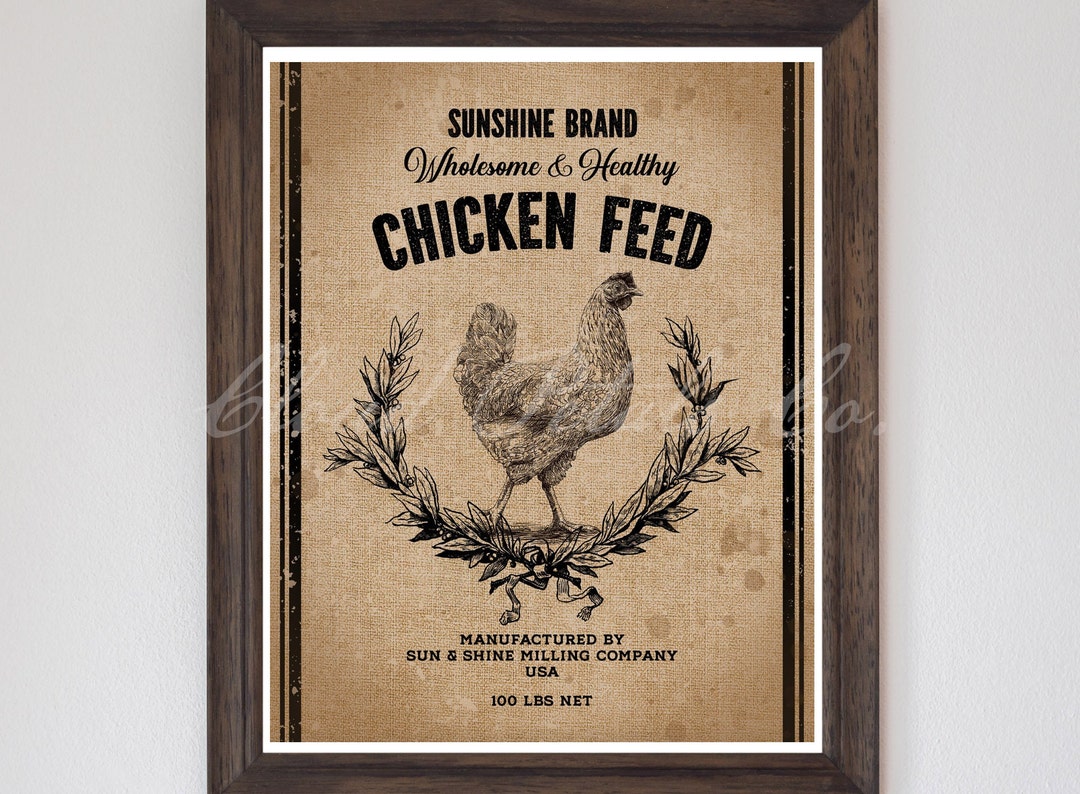 Chicken Feed Sign, Burlap Print, Printable Vintage Kitchen Wall Art ...