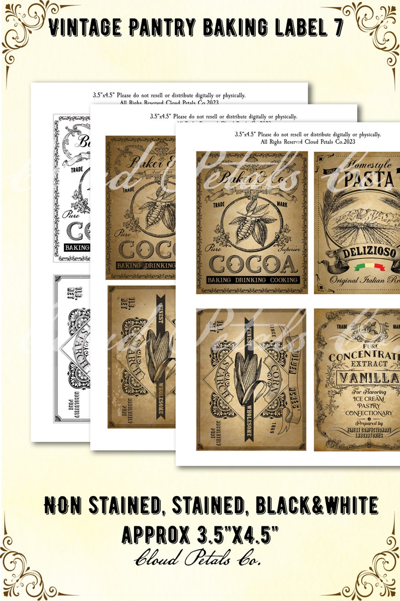 Vintage Kitchen Pantry Label Printable Baking Labels for - Etsy