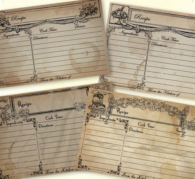 Vintage Stained Paper Recipe Card Blank Recipe Card - Etsy