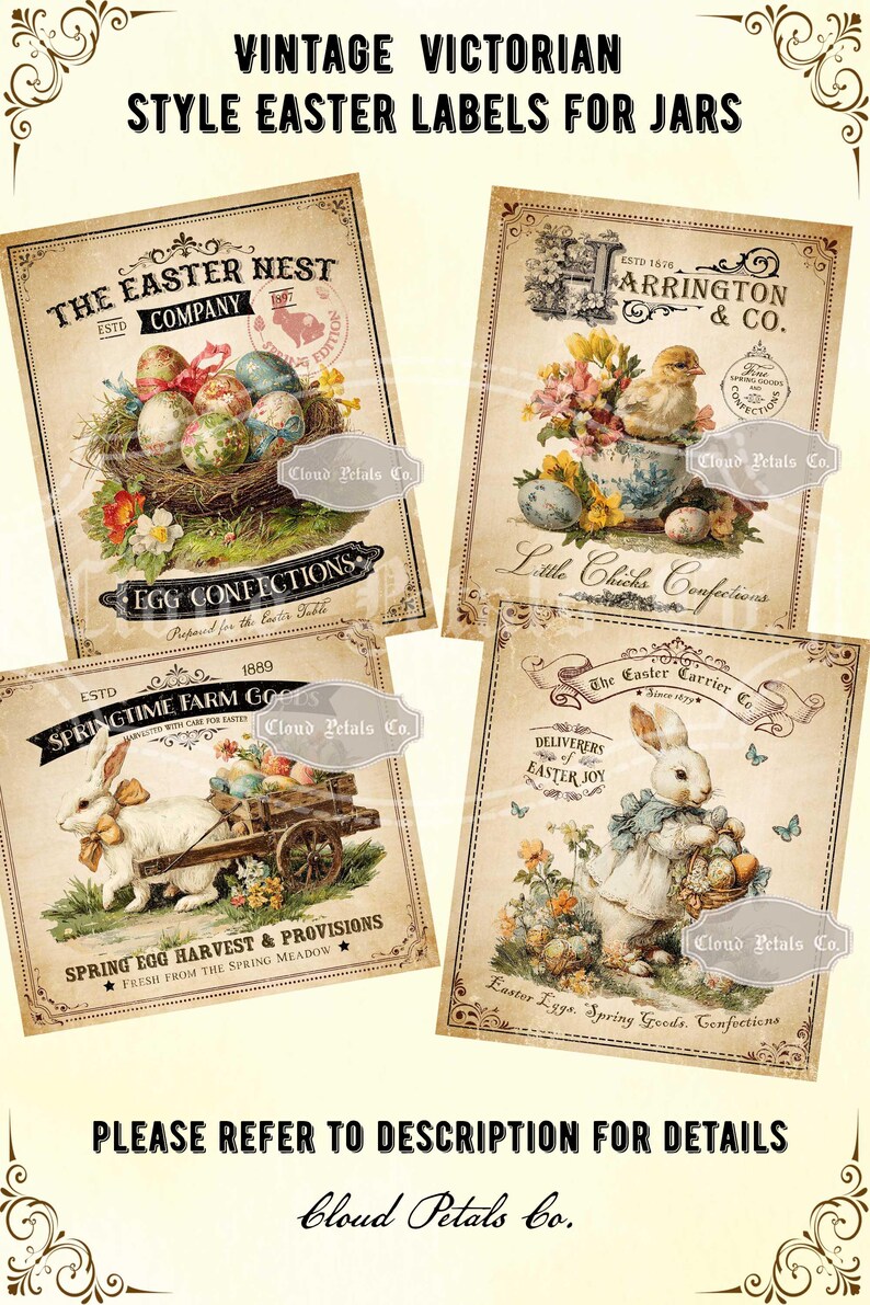 Vintage Easter Labels Printable, Bunny Chick Spring Decor (digital ...