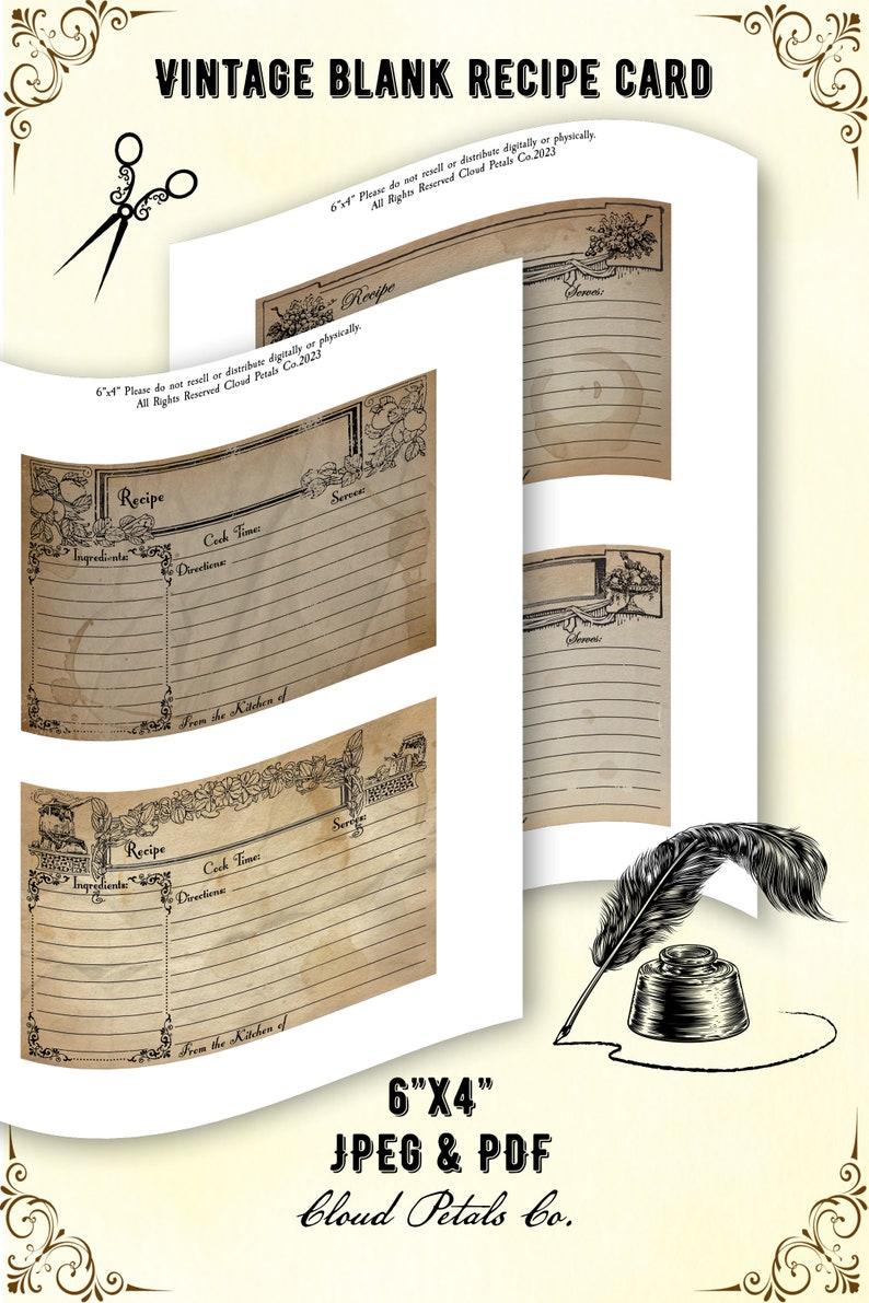 Vintage Stained Paper Recipe Card Blank Recipe Card - Etsy