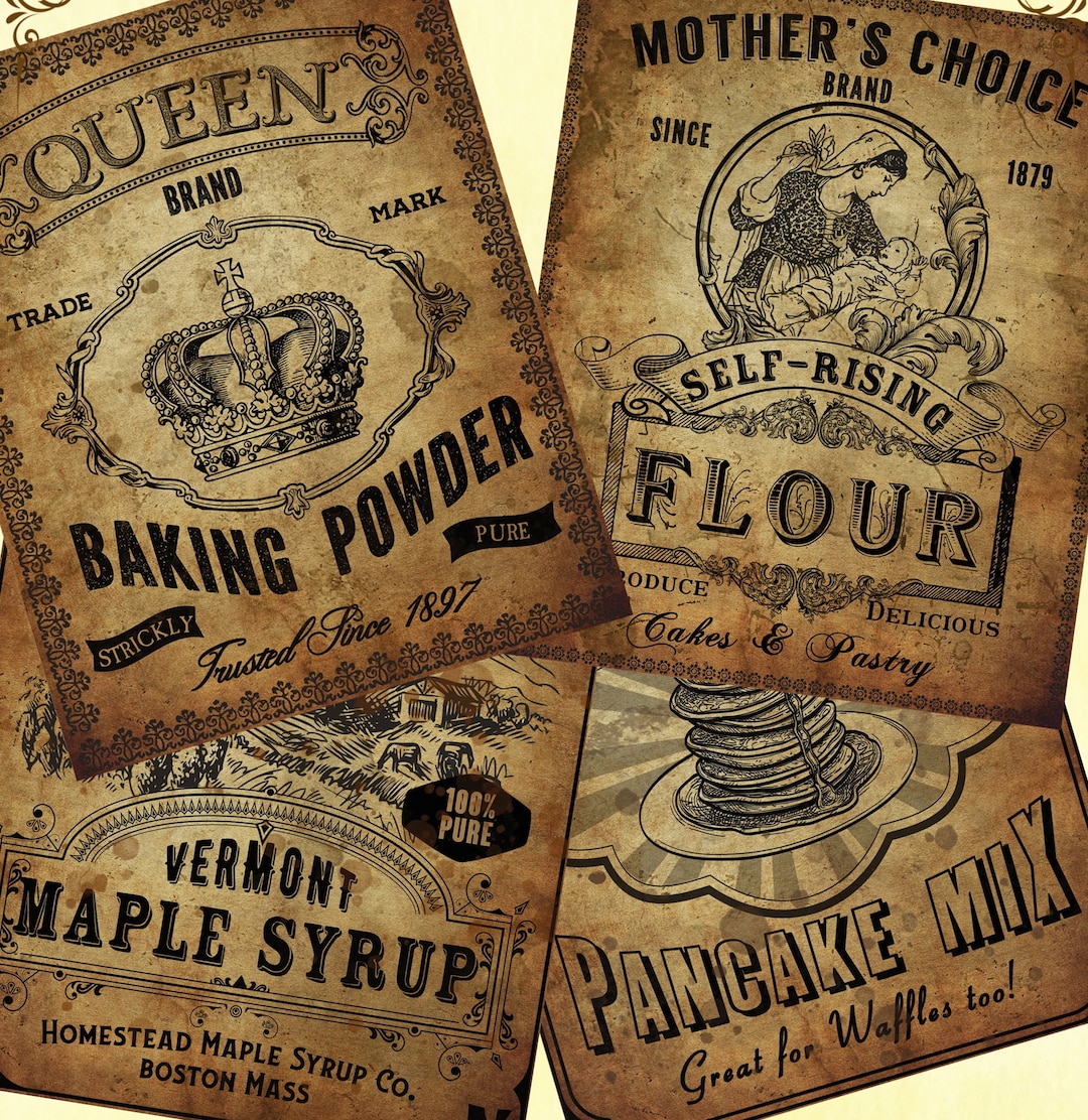 Vintage Pantry Baking Label Country Kitchen Decor Primitive Decor Craft ...
