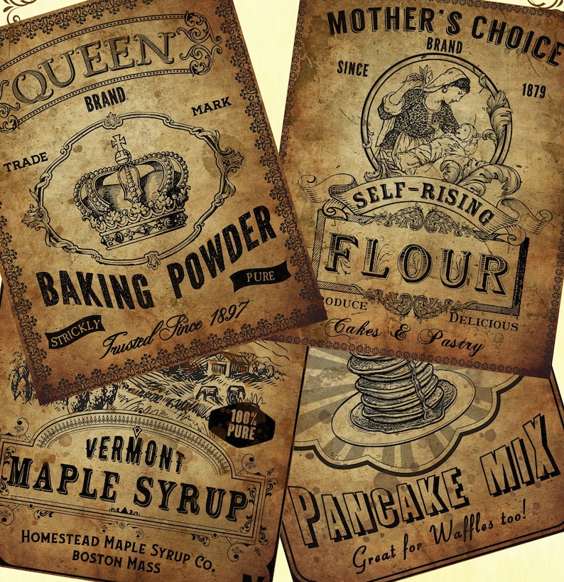 Vintage Pantry Labels: Baking Powder, Flour, Maple Syrup (digital ...