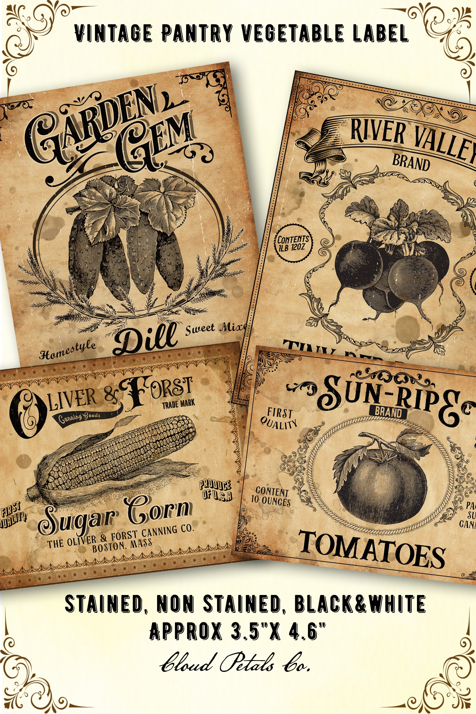 Vintage Vegetable Label Set: Canning Labels, Kitchen Clipart (digital ...