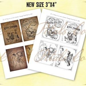 Primitive Easter Label, Printable Rabbit Tags, Vintage Bunny Print ...