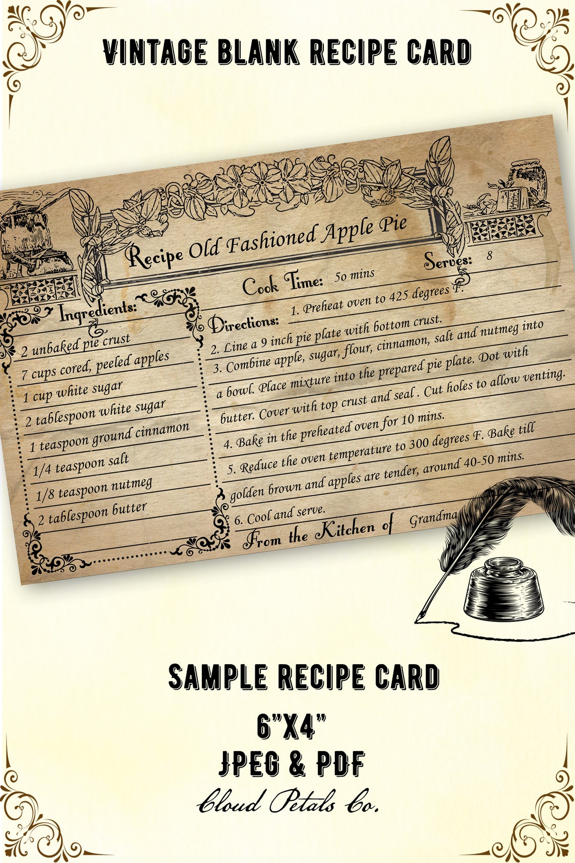 Vintage Stained Paper Recipe Card Blank Recipe Card - Etsy