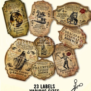 Vintage Halloween Classic Monster Labels, Retro Halloween Bottle Jar ...