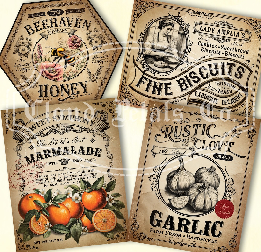 Vintage Kitchen Labels, Printable Labels, Primitive Farmhouse Decor ...