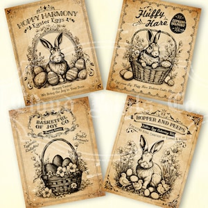 Vintage Easter Labels, Printable Easter Rabbit Decor, Easter Download ...