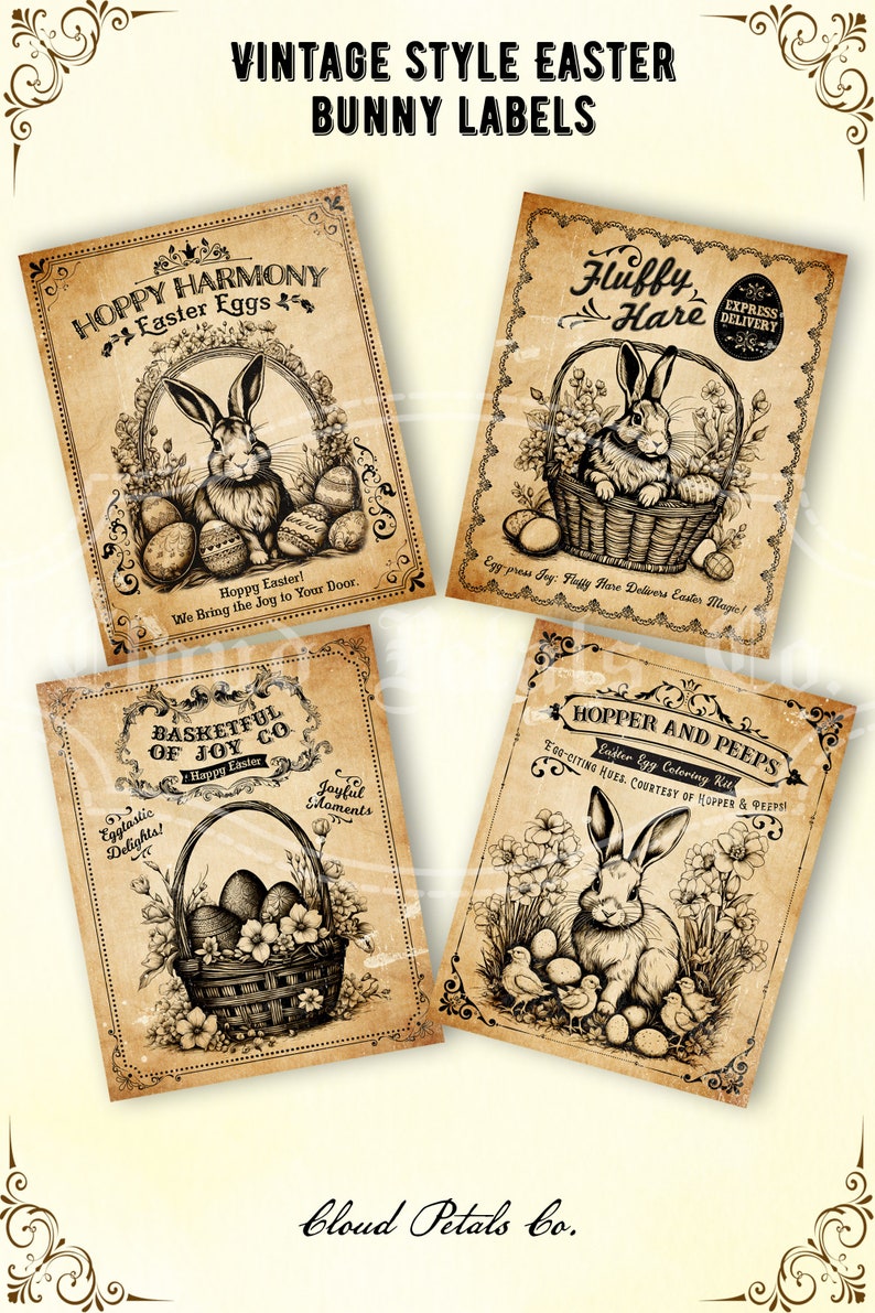 Vintage Easter Labels, Printable Easter Rabbit Decor, Easter Download ...