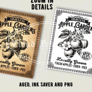 Vintage Apple Garden Sign, Printable Apple Art, Farmhouse Kitchen Decor ...