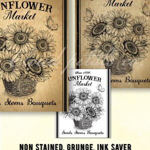 Vintage Sunflower Market Sign, Printable Sunflower Wall Decor, Rustic ...